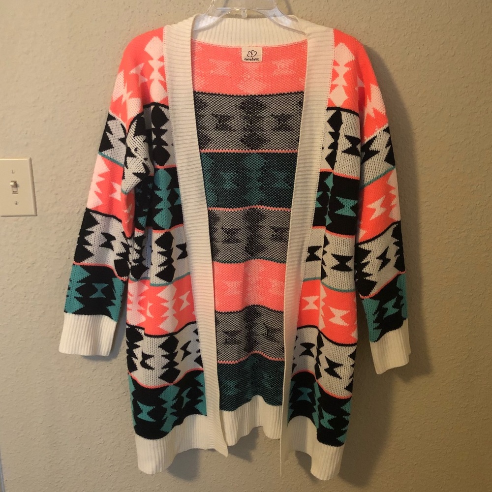 Coco Love Pink/White/Black Aztec Print Cardigan - Gem